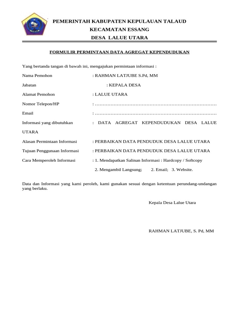 Form Permintaan Data | PDF