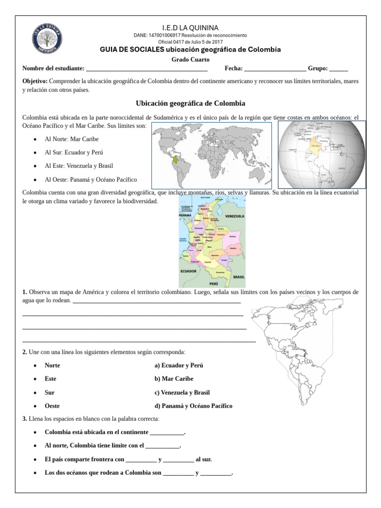 GUIA de Ubicacion Geografica de Colombia en El Continente Americano ...