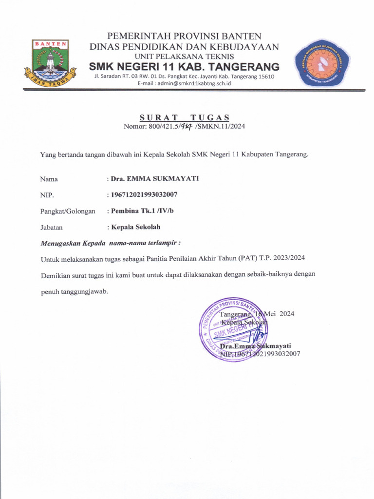Surat Tugas Panitia PAT Genap 2024 | PDF