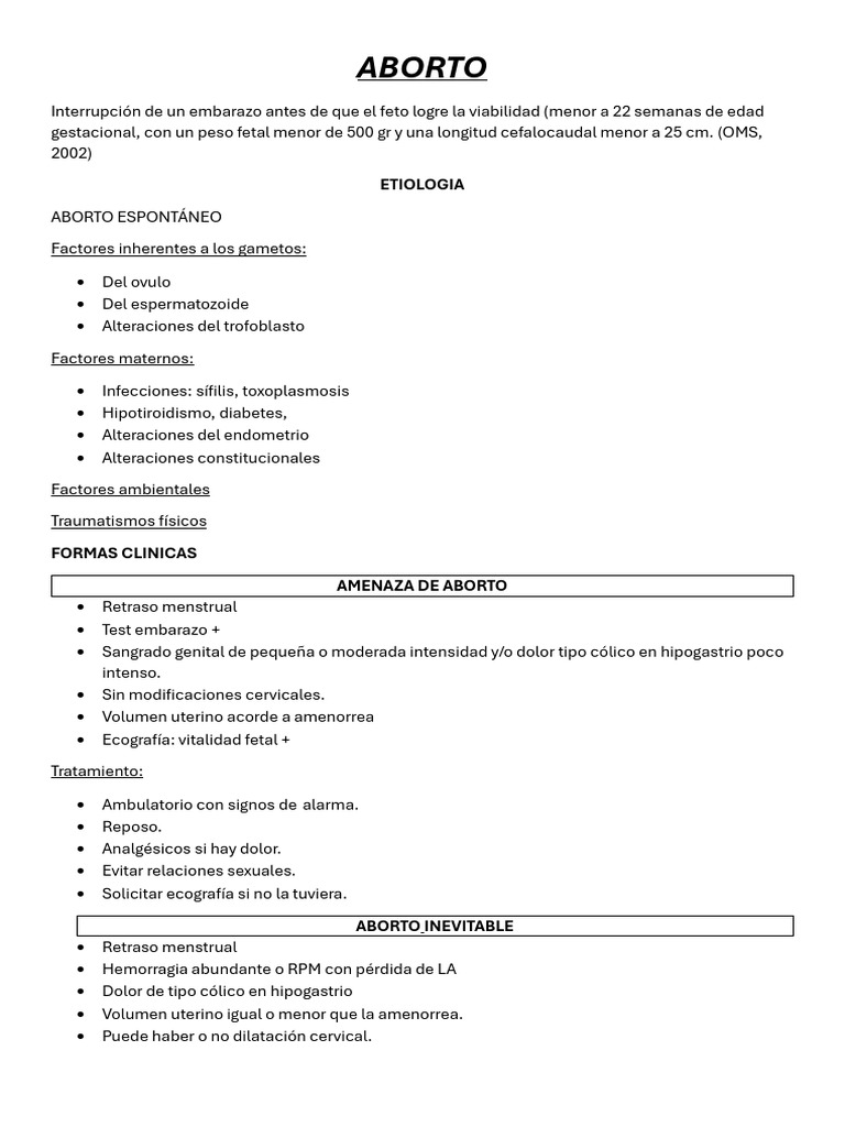 ABORTO. Clasificación y Manejo. | PDF | Aborto espontáneo | El embarazo