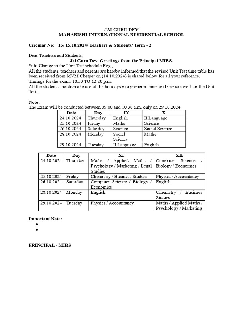 Ut - 3 Exam Time Table 2024 | PDF