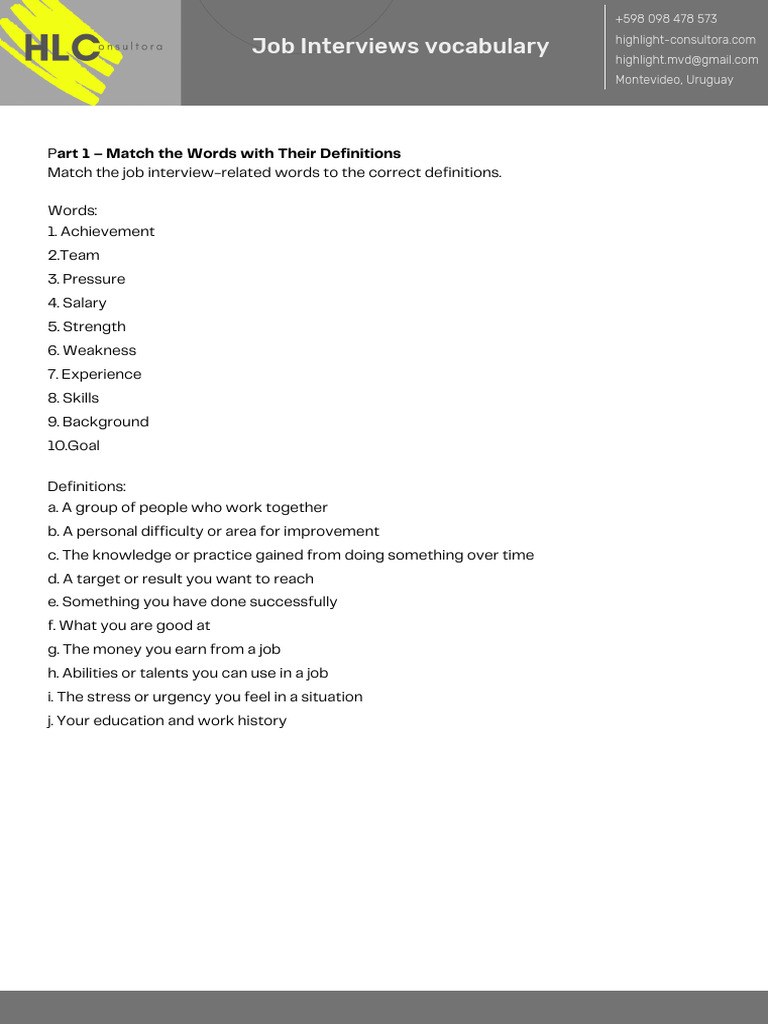 Job Interview Vocabulary Guide | PDF | Job Interview | Human Communication