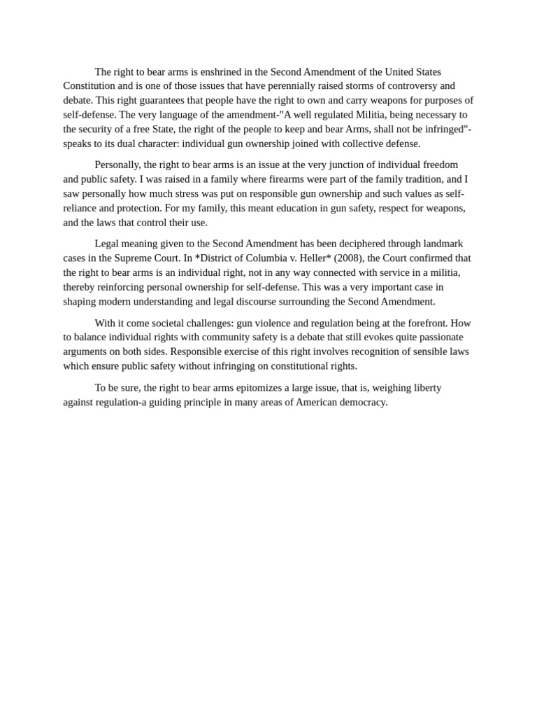 300 Word Essay-The Right To Bare Arms | PDF