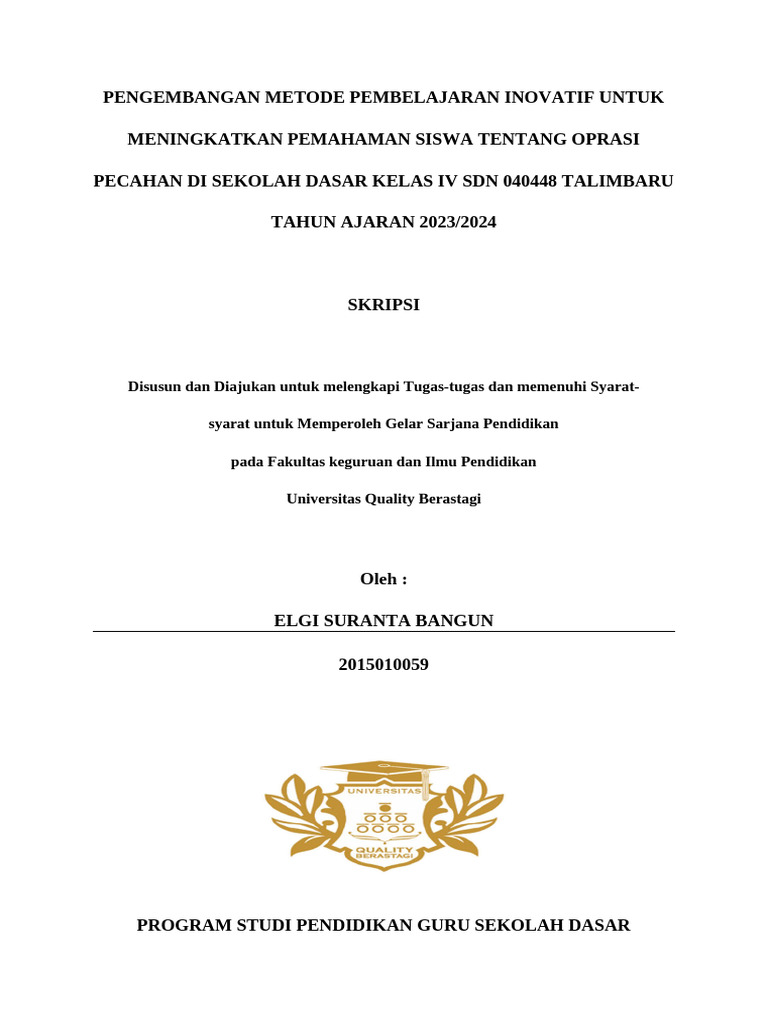 Proposal Skripsi Pengembangan Metode Pembelajaran Inovatif Elgi Suranta Bangun | PDF