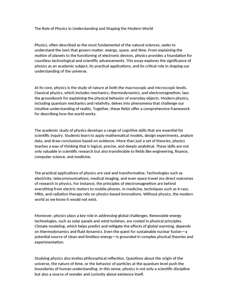 The Role of Physics in Understanding and Shaping the Modern World | PDF ...