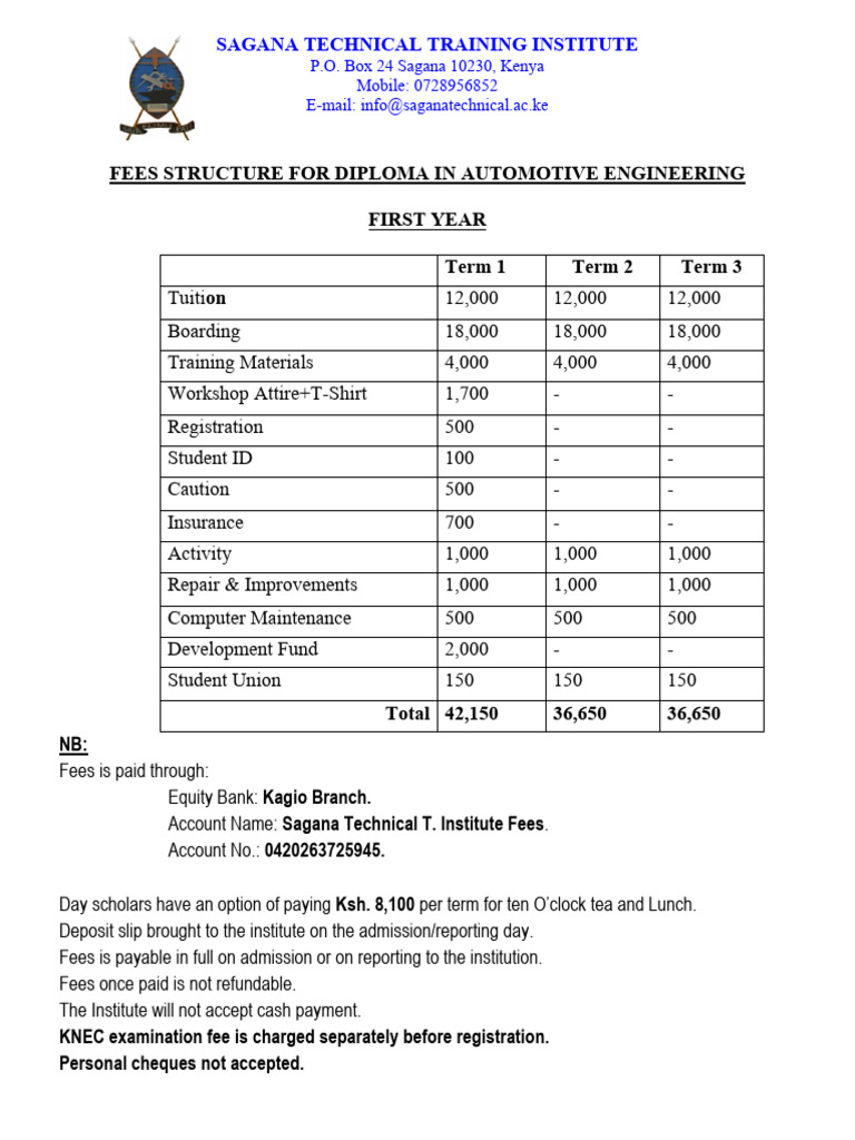 Diploma in Automotiv Eng. Fees Structure | PDF