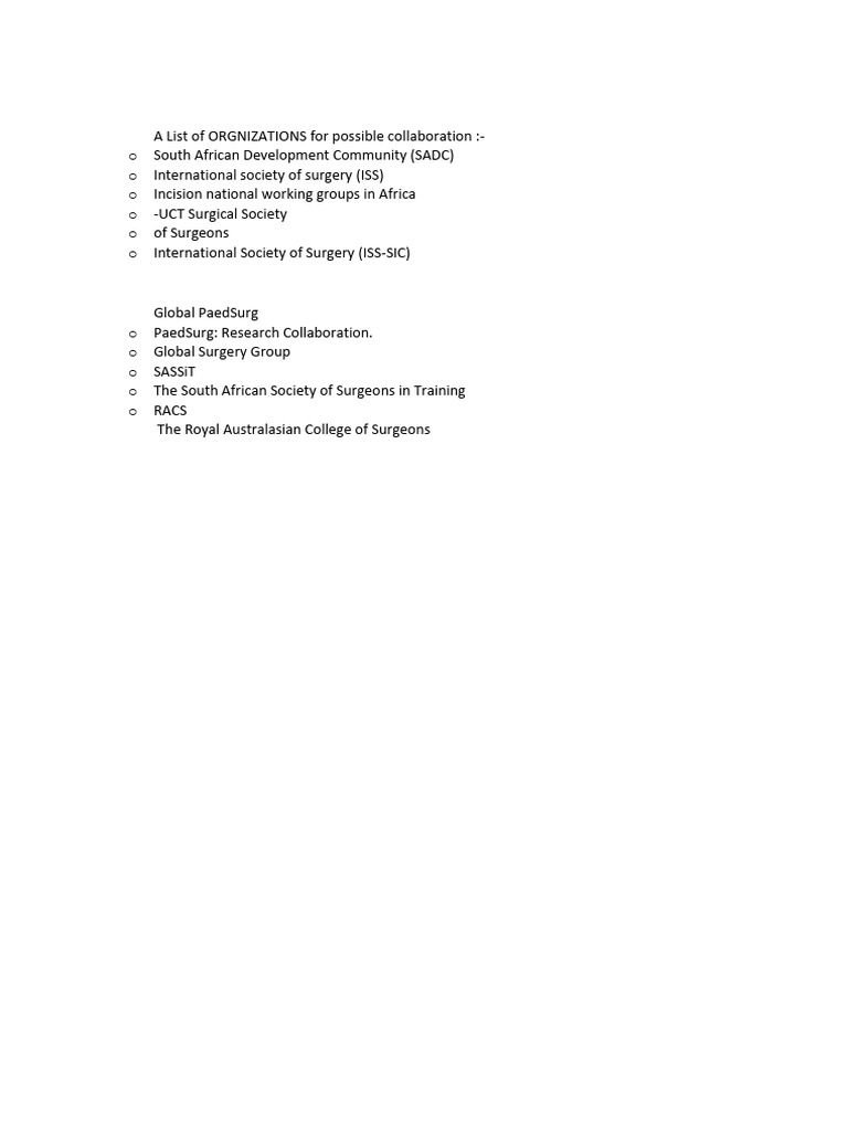 A List of ORGNIZATIONS For Possible Collaboration | PDF