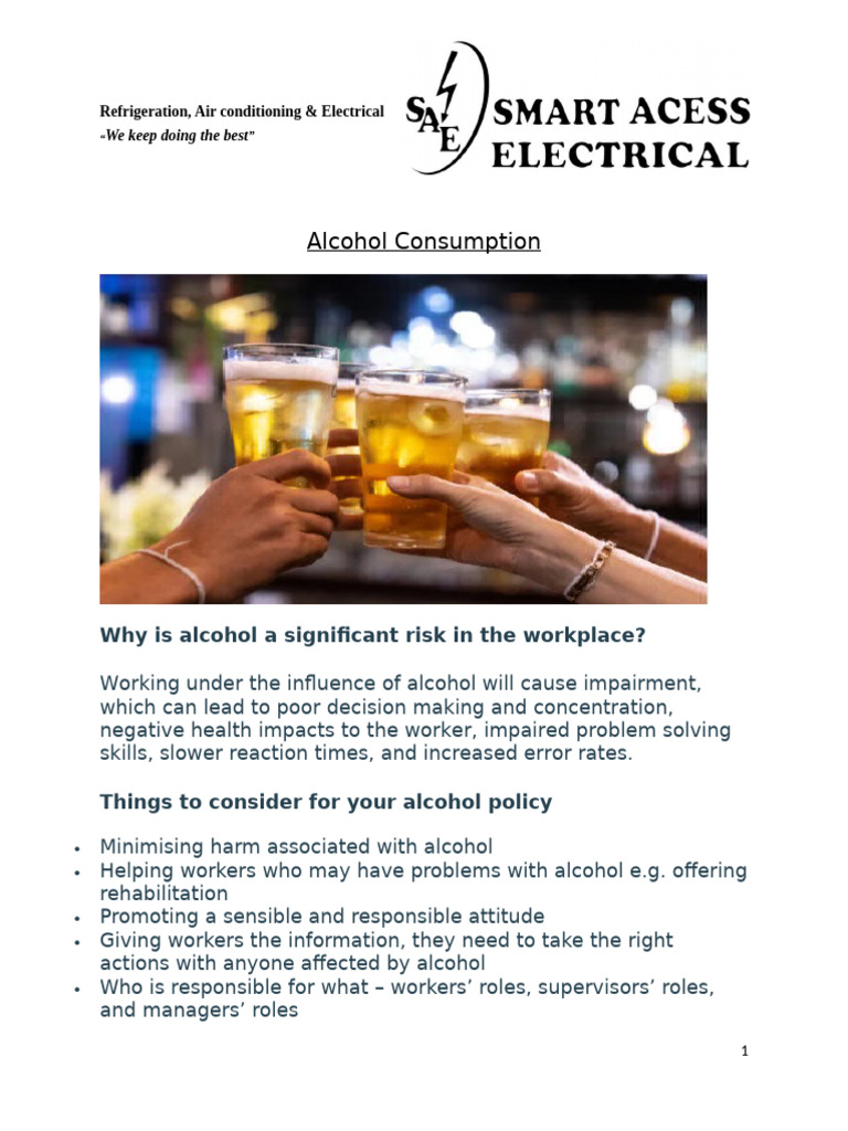 Toolbox Talk - Alcohol Consumption | PDF