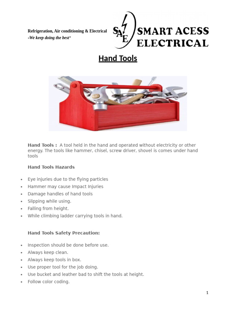 Hand Tools Safety Guidelines and Hazards | PDF