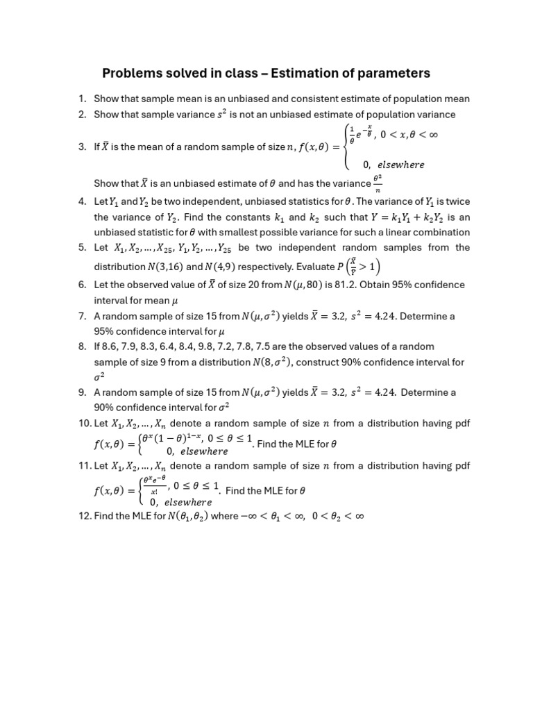 Problems Solved in Class_Estimation of Parameters | PDF