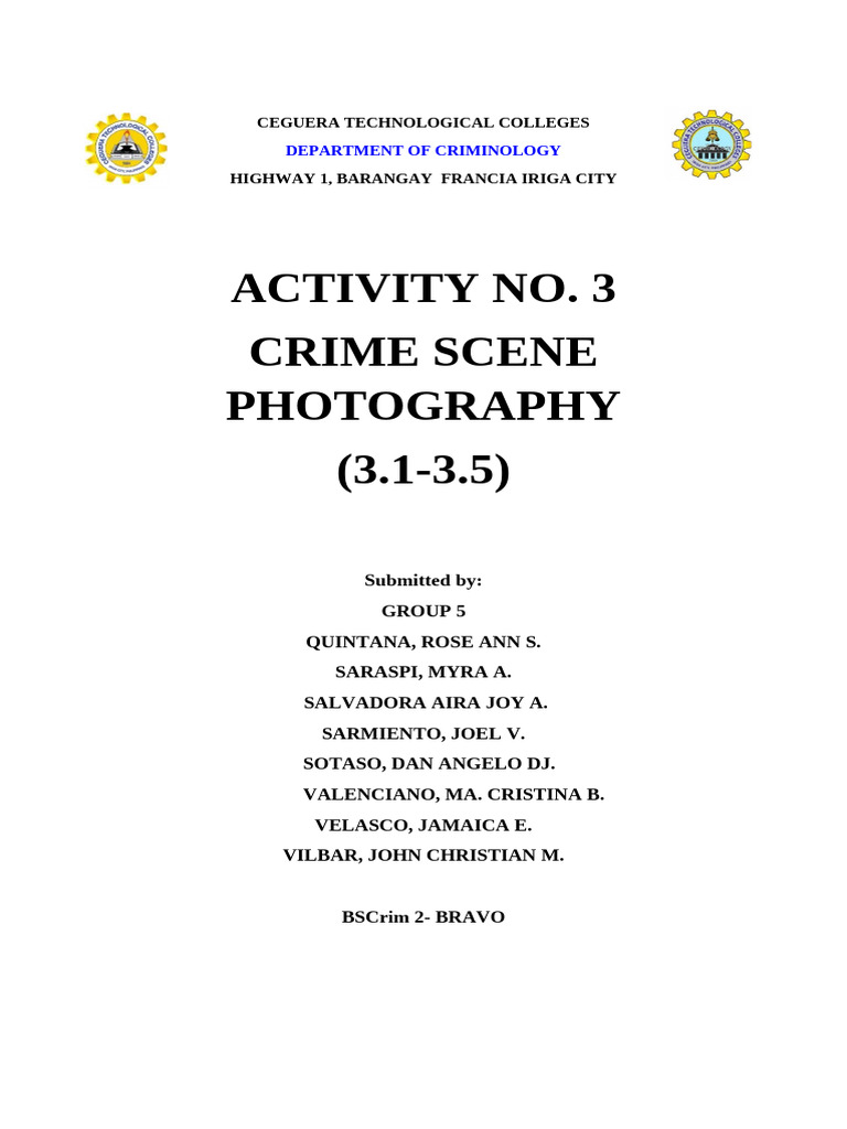 Crime Scene Photography Activity Report | PDF