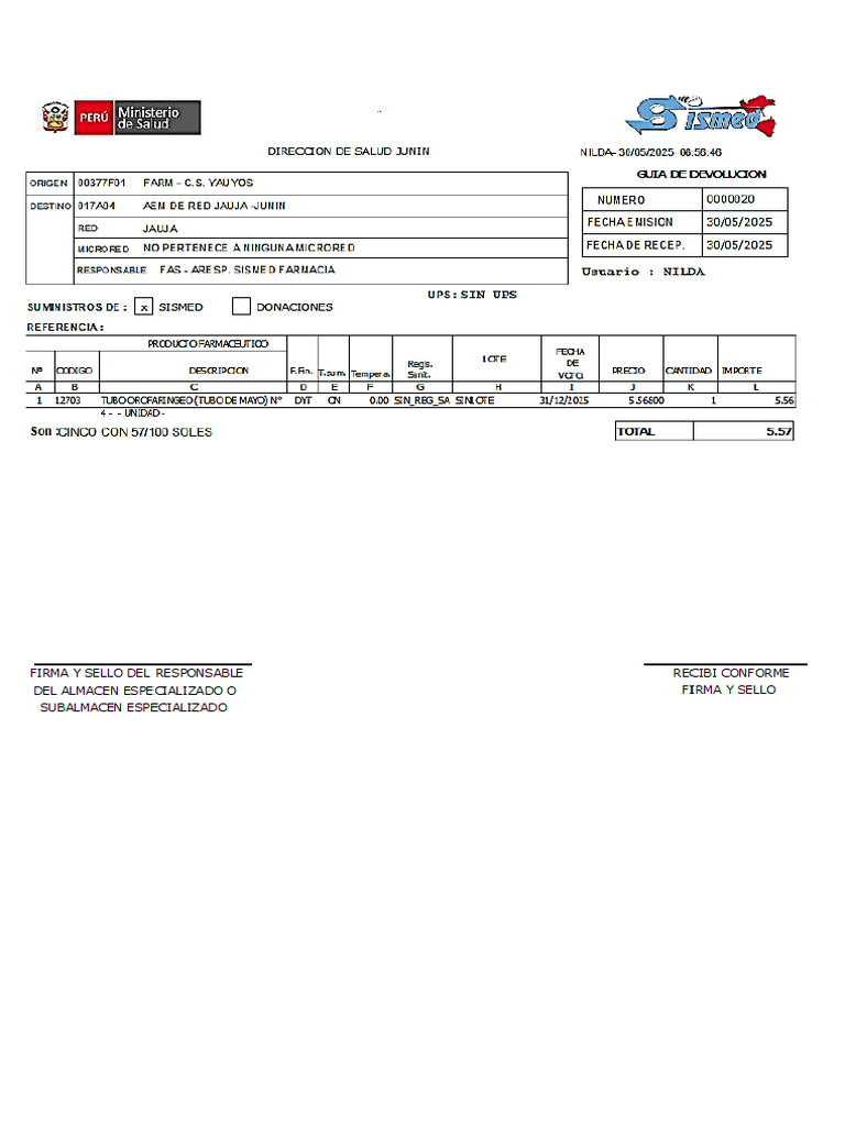 Guia Devolucion Tubo | PDF