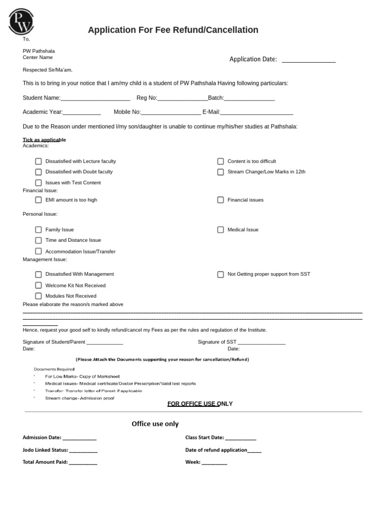 Pathshala Refund Application Form U | PDF