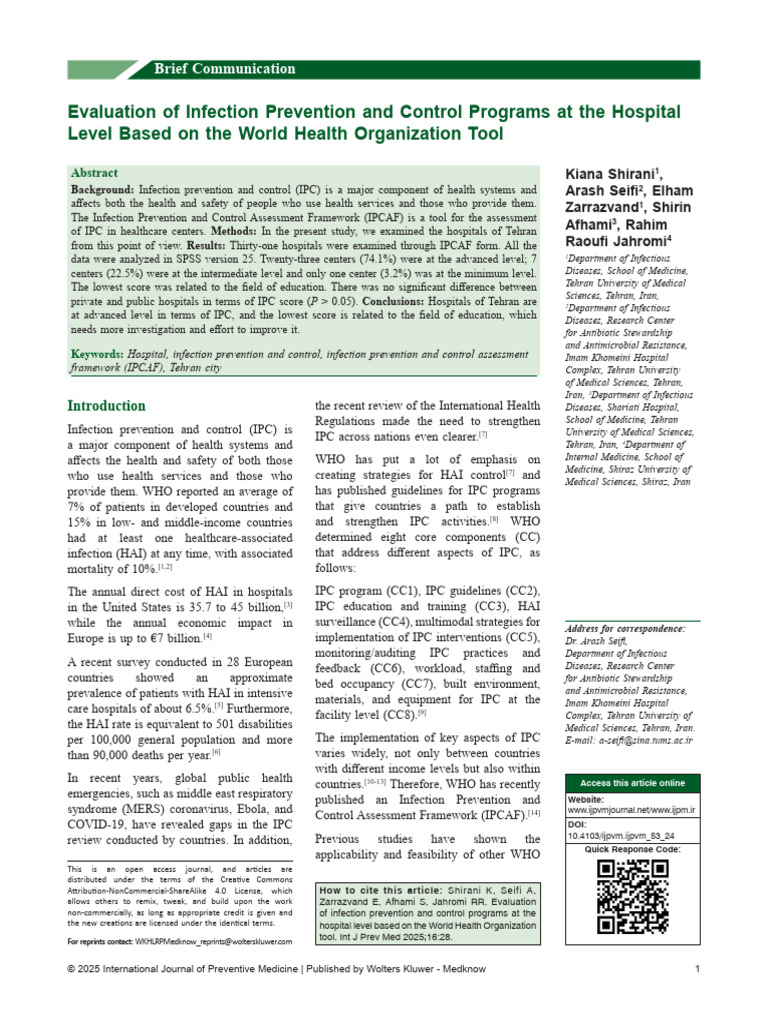 Evaluation of Infection Prevention and Control.1 | PDF | Infection ...