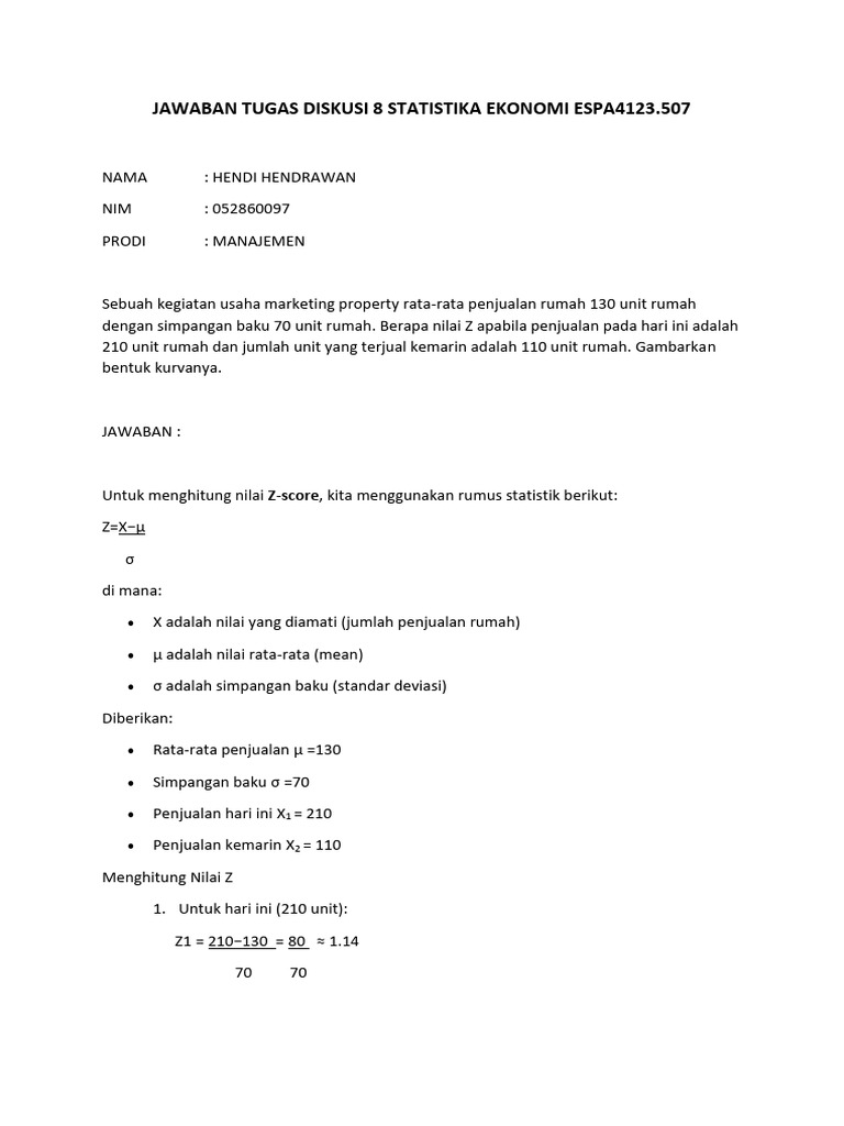 Jawaban Tugas Diskusi 8 Statistika Ekonomi Espa4123 | PDF