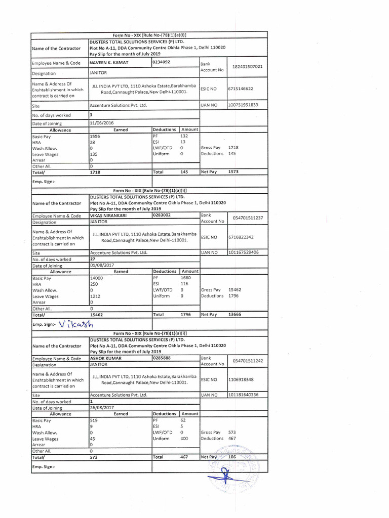 Wage Slips19 | PDF