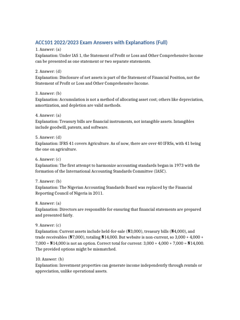 ACC101 Answers Complete With Explanations | PDF | Debits And Credits ...
