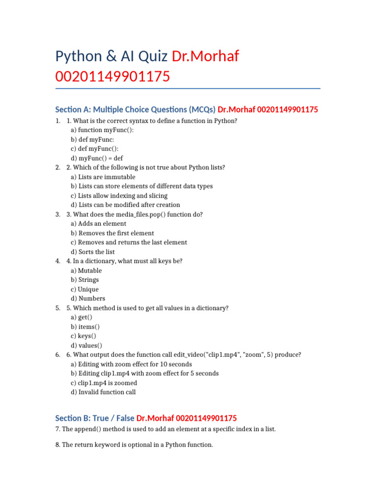 Python Ai Week2 Quiz With Answers Pdf Computer Programming