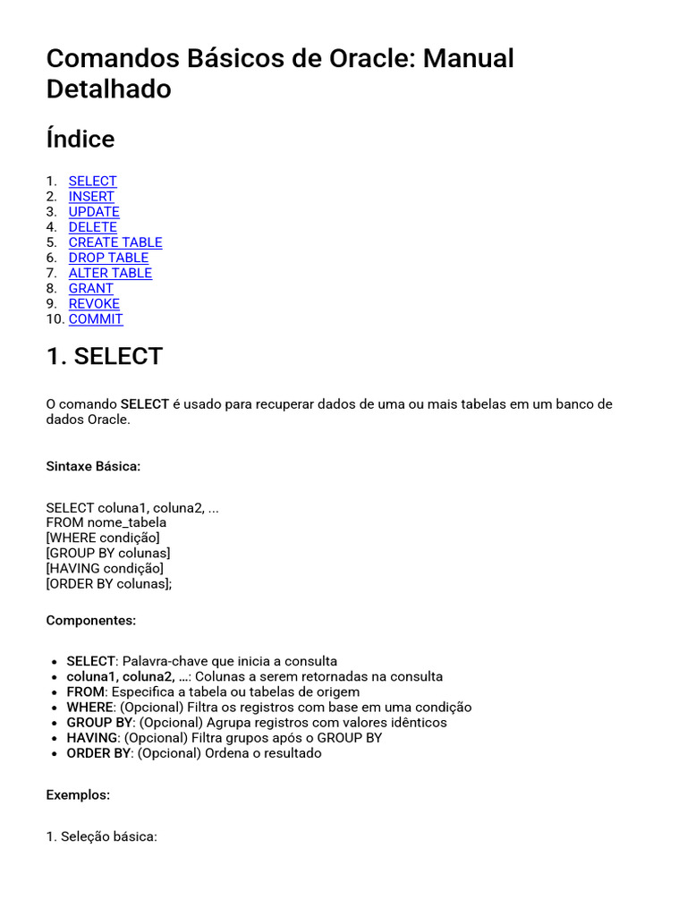 Comandos SQL Básicos no Oracle | PDF | SQL | Tabela (banco de dados)