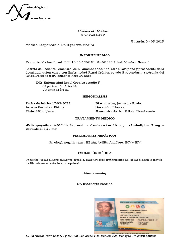 Informe Medico Yraima Rosal | PDF