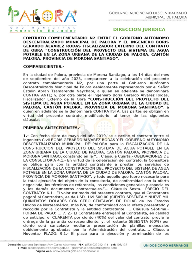 Contrato Complementario | PDF | Alcalde | Constitución