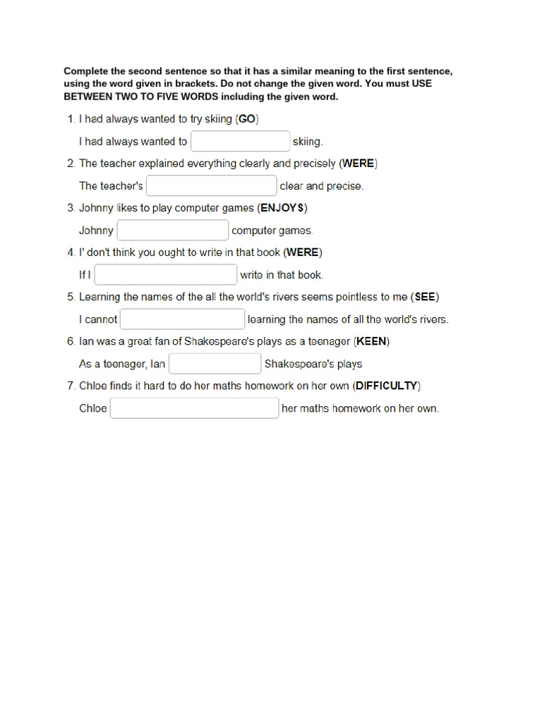 Rewrite Sentences | PDF