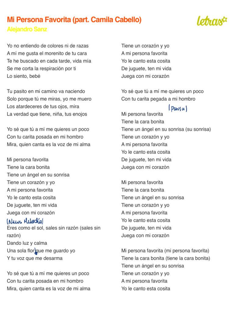 MI PERSONA FAVORITA (PART. CAMILA CABELLO) - Alejandro Sanz (Impresión ...