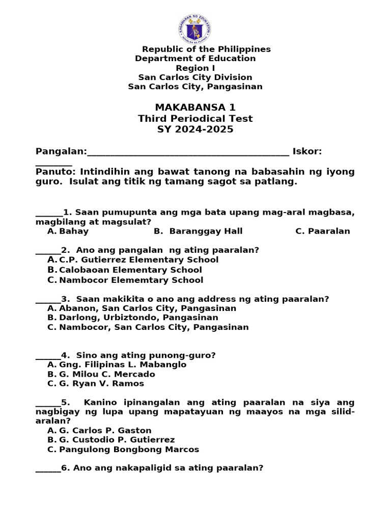 Makabansa 1 TQ 3RD Q | PDF