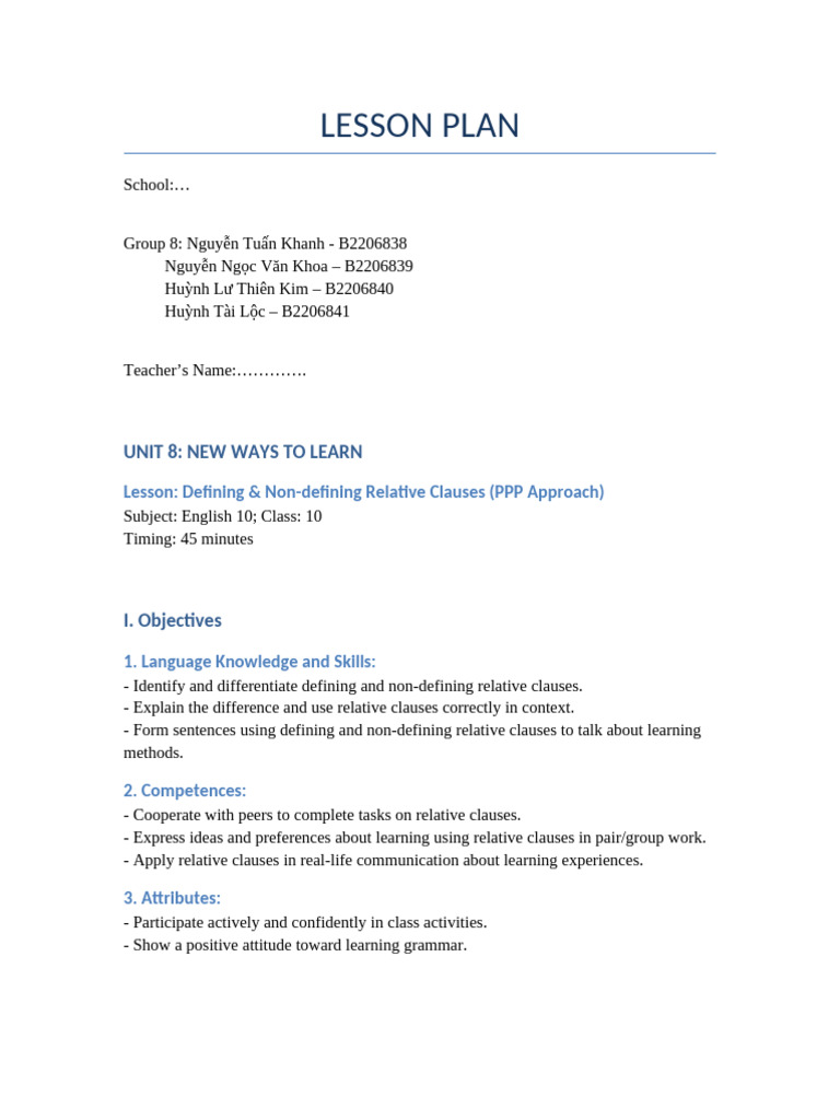 Final Lesson Plan Relative Clauses (1) | PDF | Teachers | Sentence ...