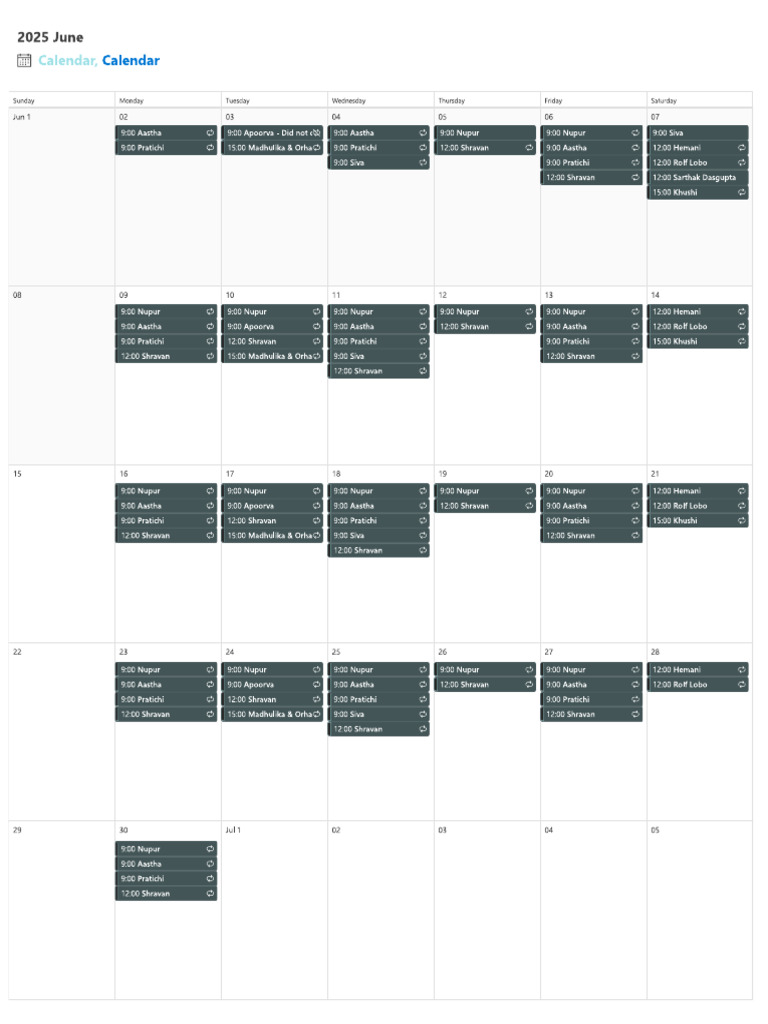 Calendar - Volunteer June-1 | PDF