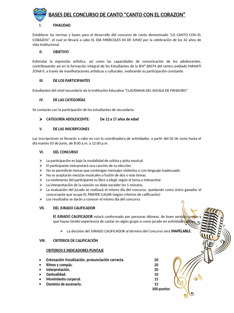 +bases de Concurso de Canto | PDF