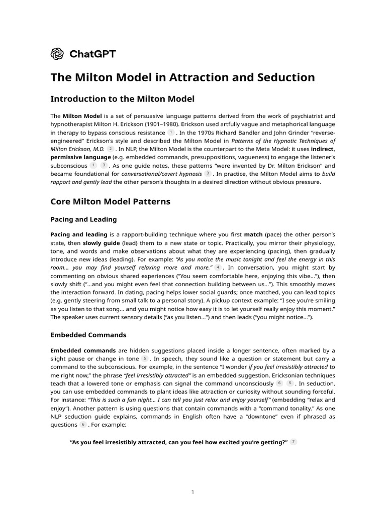 Milton Model in Seduction Techniques | PDF | Neuro Linguistic ...