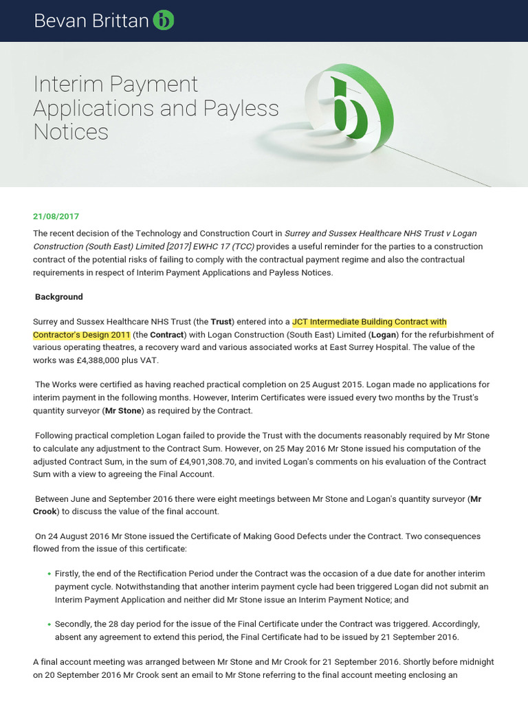 Interim Payment Applications and Payless Notices | PDF | Justice | Crime & Violence