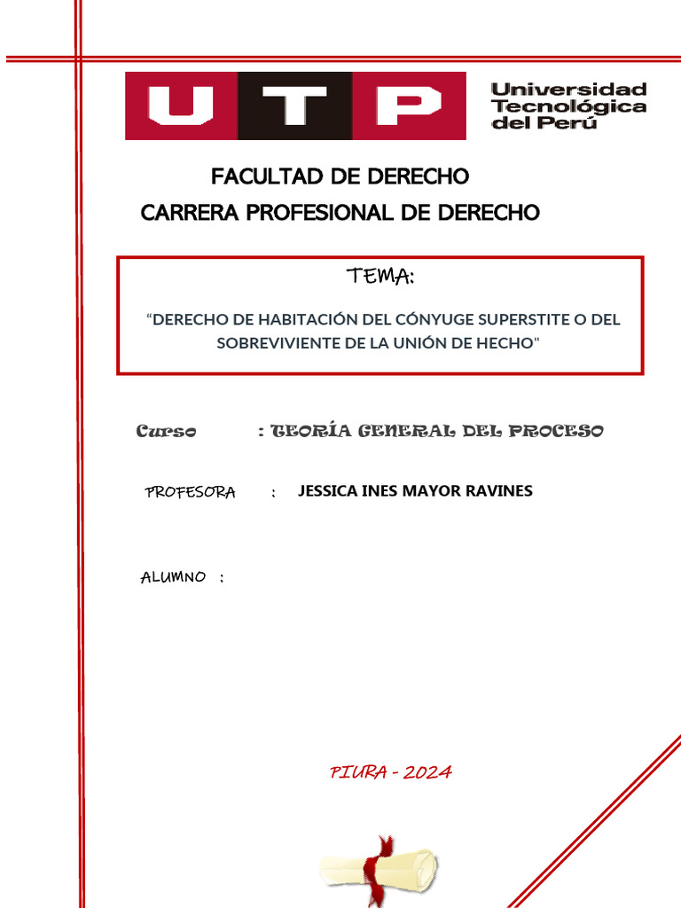 Tarea N° 12 Derecho de Habitación Del Cónyuge Superstite o Del Sobreviviente de La Unión de ...