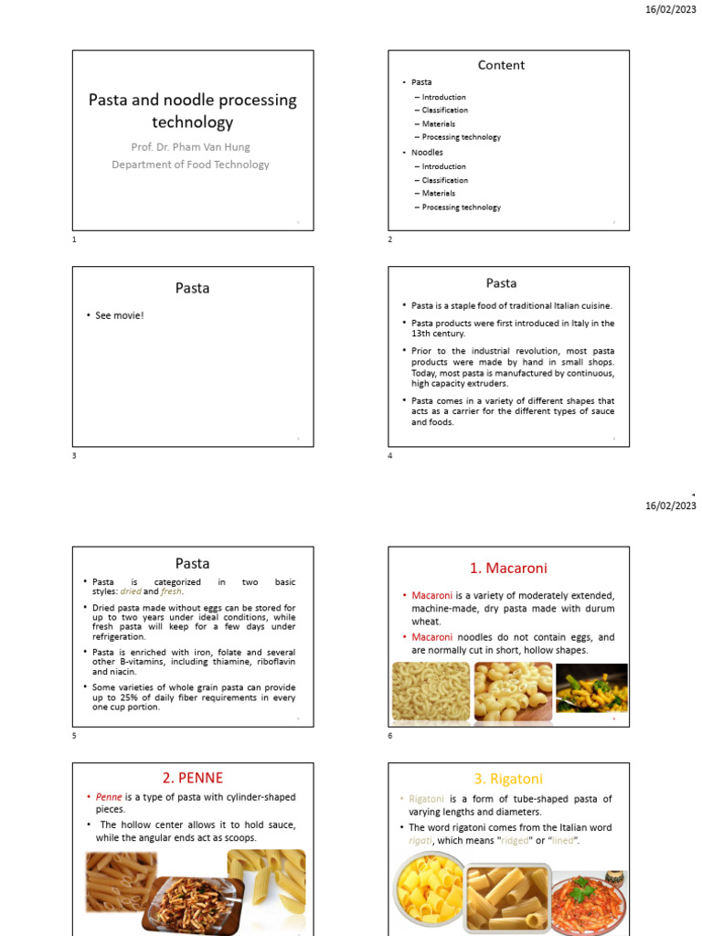Lecture 6.1. Pasta and Noodle Processing Technology | PDF | Pasta | Noodle
