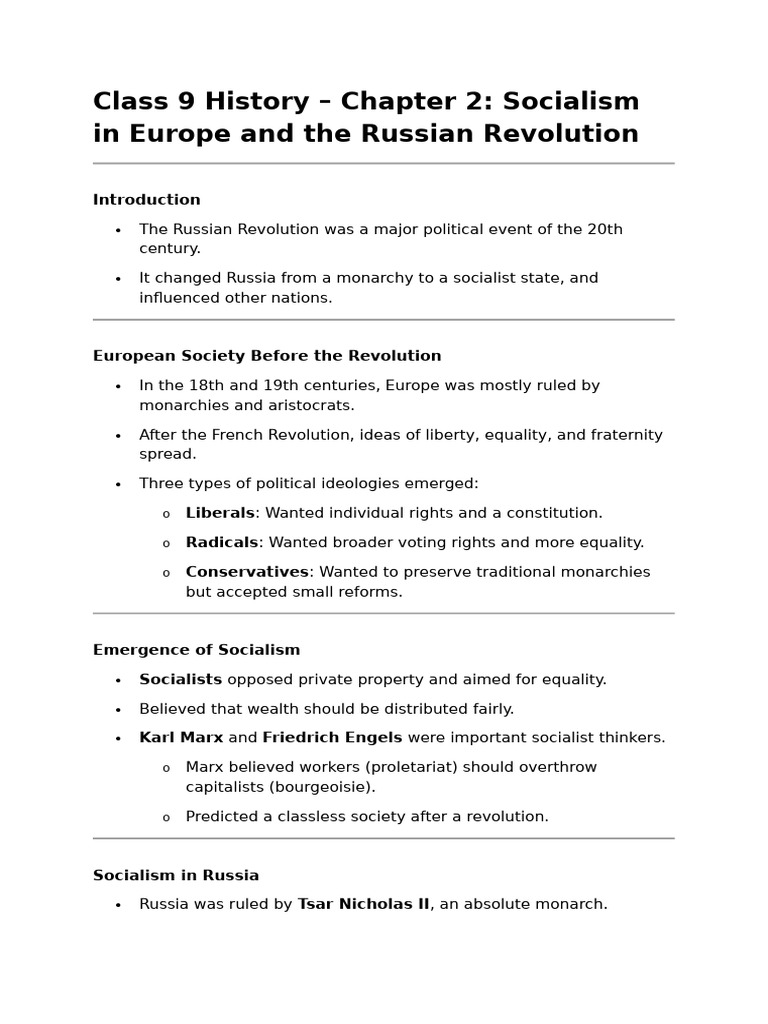 Class 9 History Chapter 2 | PDF | Russian Revolution | Communism