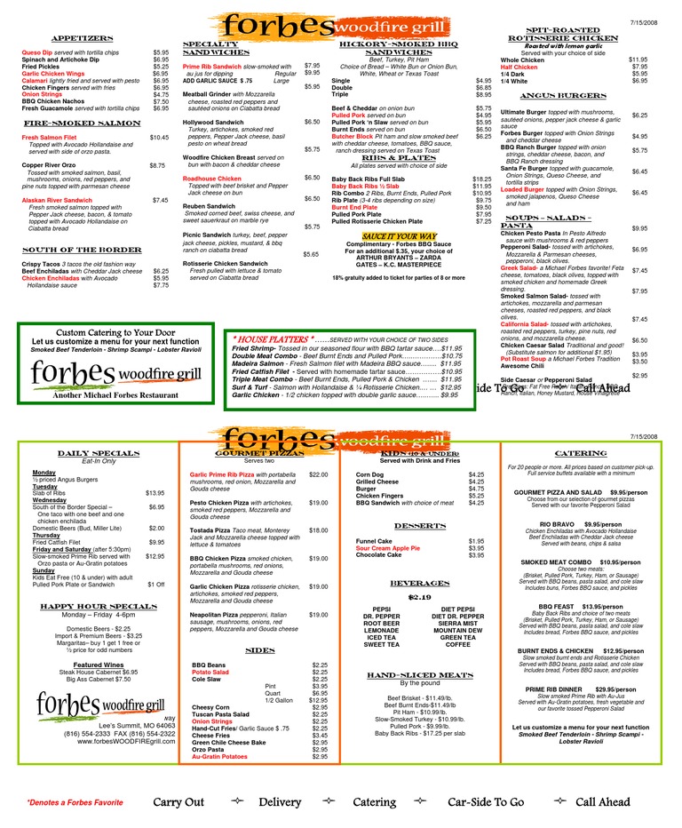 Forbes Woodfire Grill - Menu | PDF | Hamburgers | Barbecue