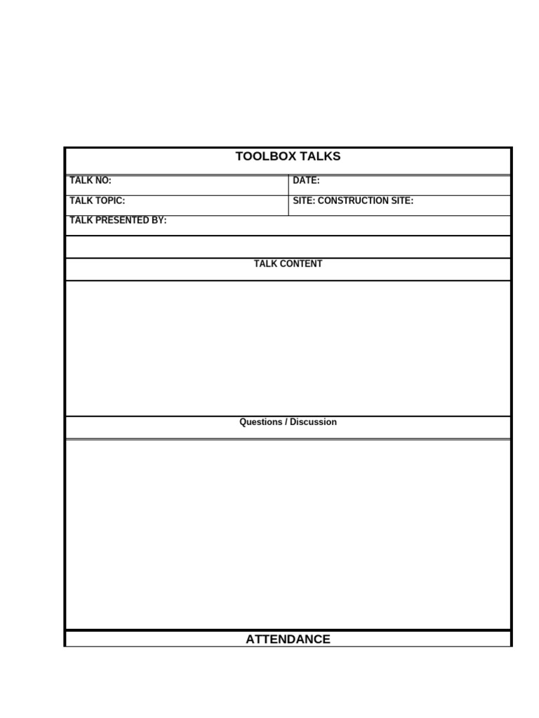 Toolbox Talk Template for Construction | PDF