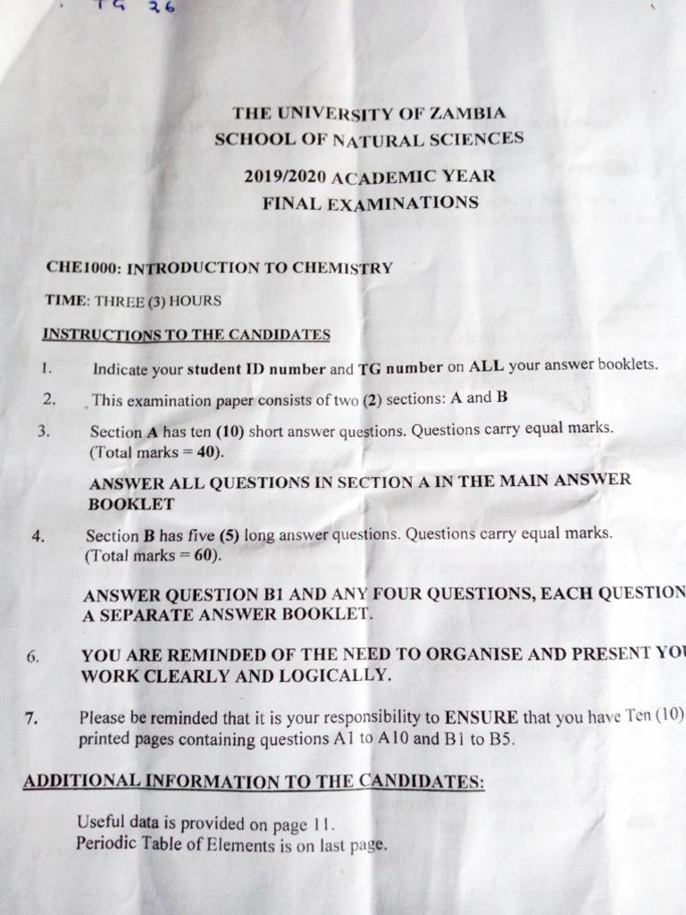 2020 Chemistry 1000 Final Exam | PDF