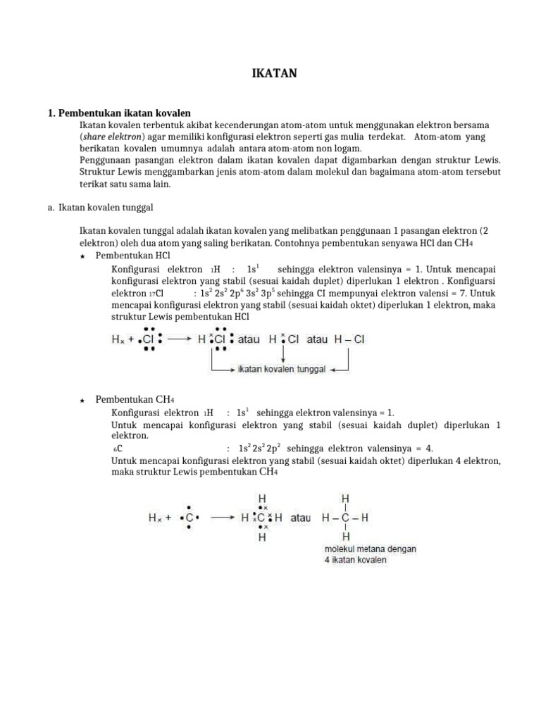 Struktur Lewis dan Ikatan Kovalen HCl dan CH4 | PDF