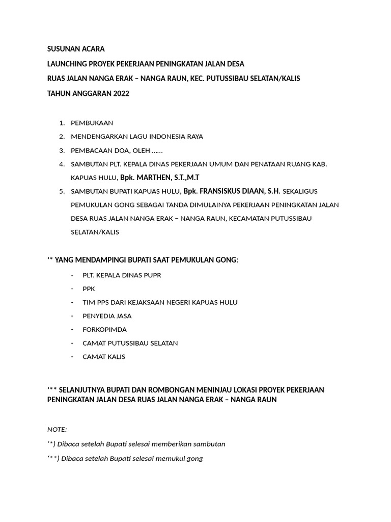 Acara Launching Peningkatan Jalan Desa | PDF