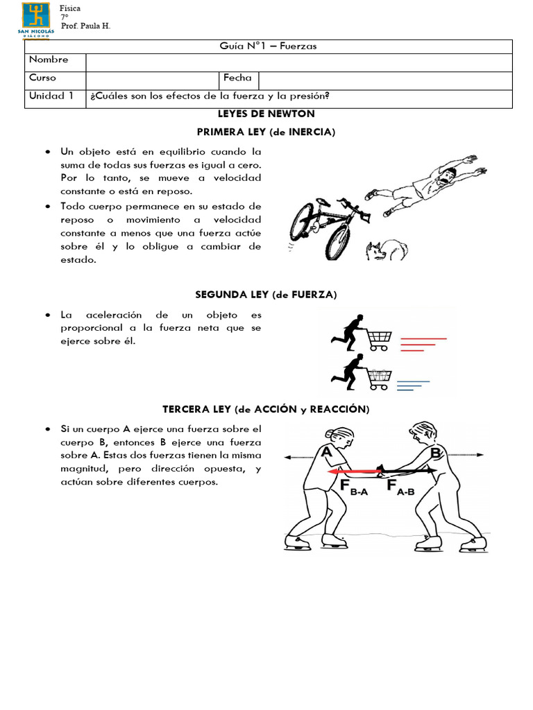 Guía Física Fuerza Unidad 1 | PDF | Fuerza | Las leyes del movimiento ...
