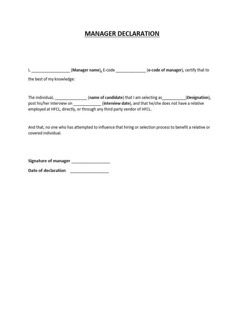 Manager Declaration Form | PDF