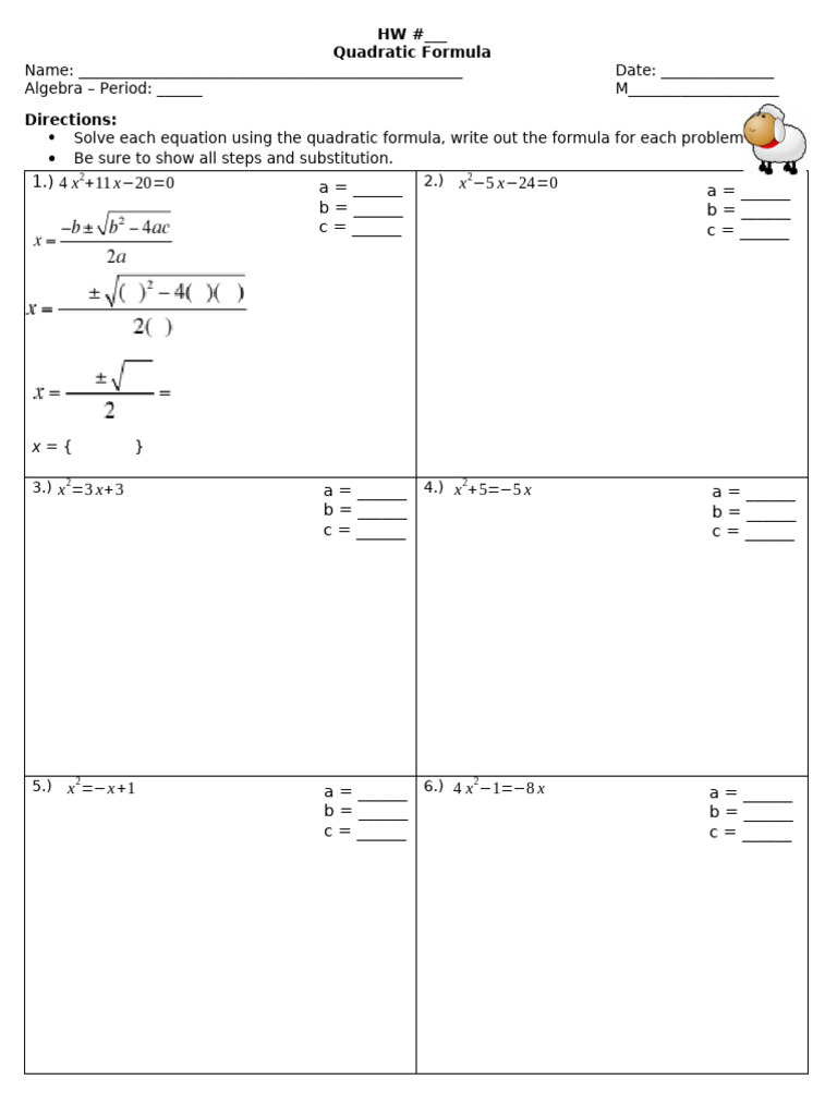 WorksheetTheQuadraticFormula 1 | PDF | Quadratic Equation | Equations