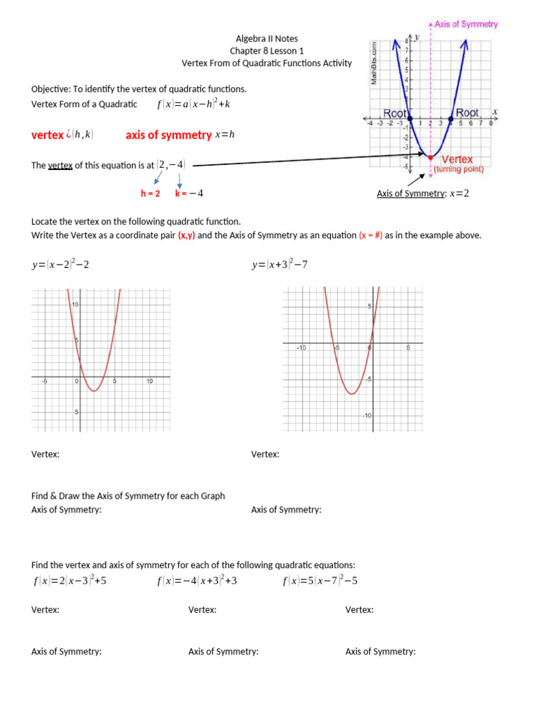 Vertex Form of Quadratic Functions Guide | PDF | Combinatorics ...