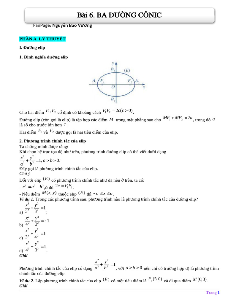 Toán CÁNH DIỀU - DẠY THÊM-NBV Bài 6. Ba Đường Conic - Đáp Án | PDF