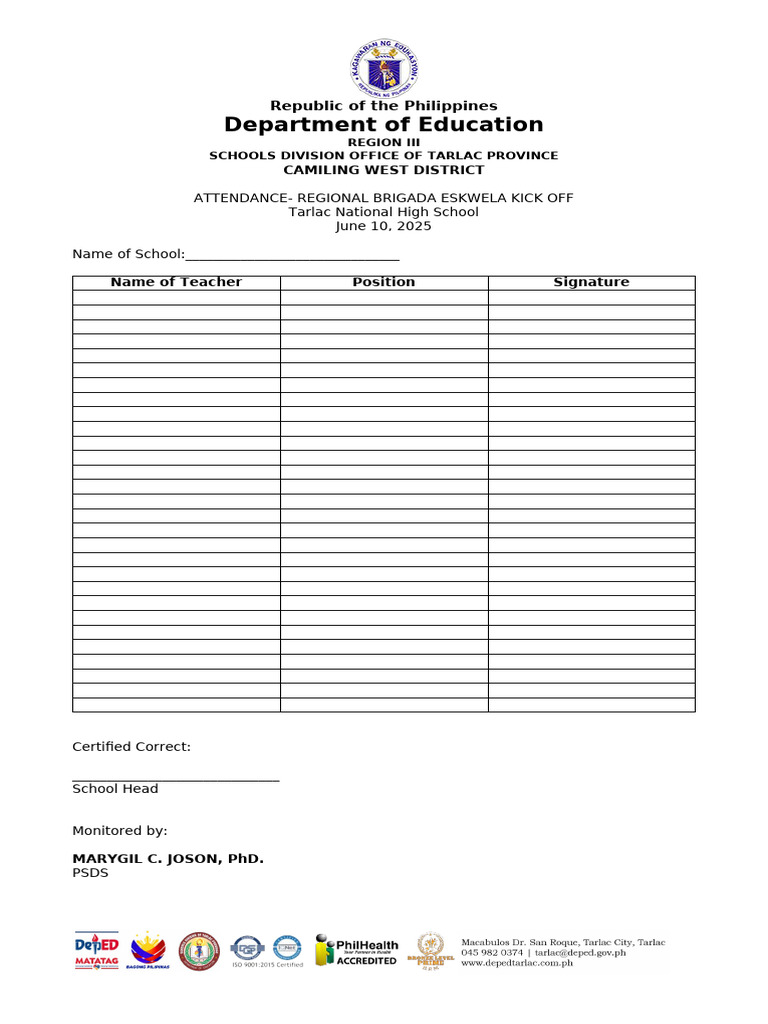 Attendance Brigada Kick Off | PDF