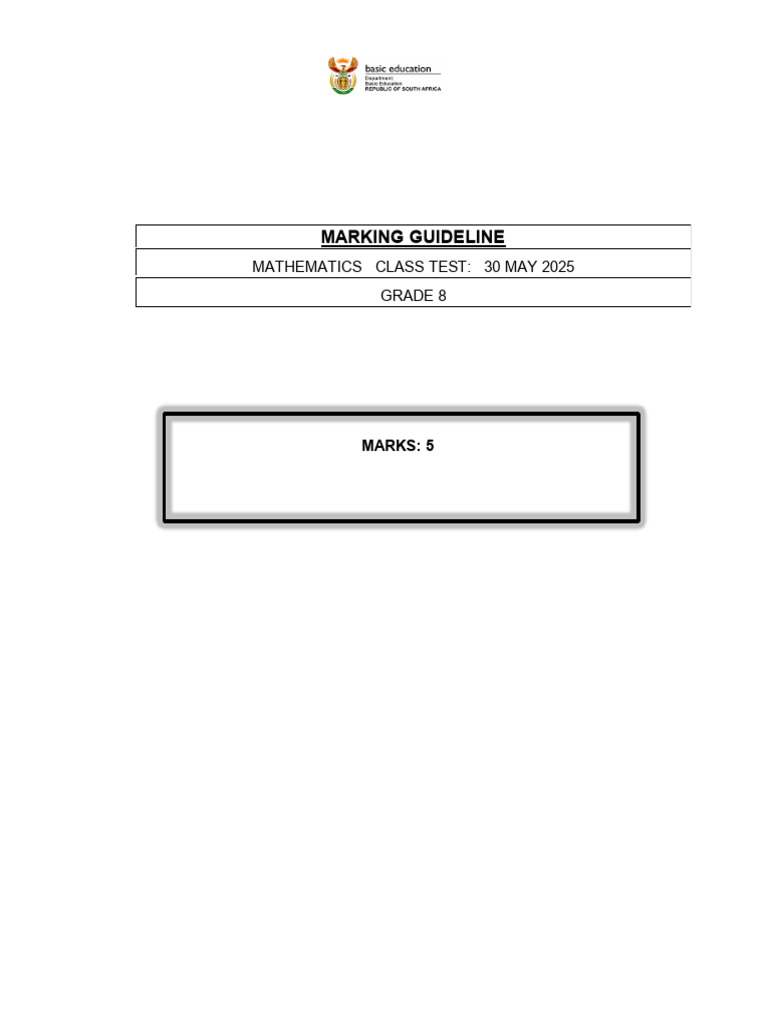 Grade 8 Math Test Marking Guide | PDF | Mathematics