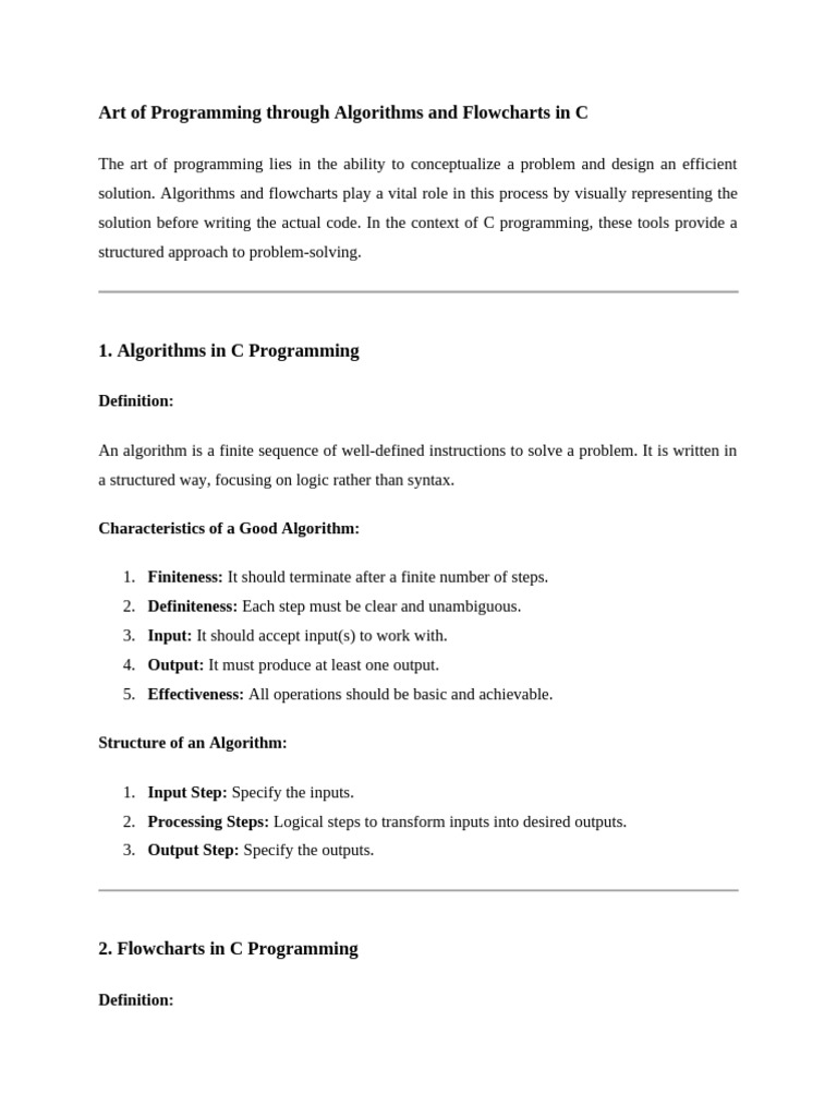 Art Of Programming Through Algorithms And Flowcharts In C Pdf Algorithms Computer Programming