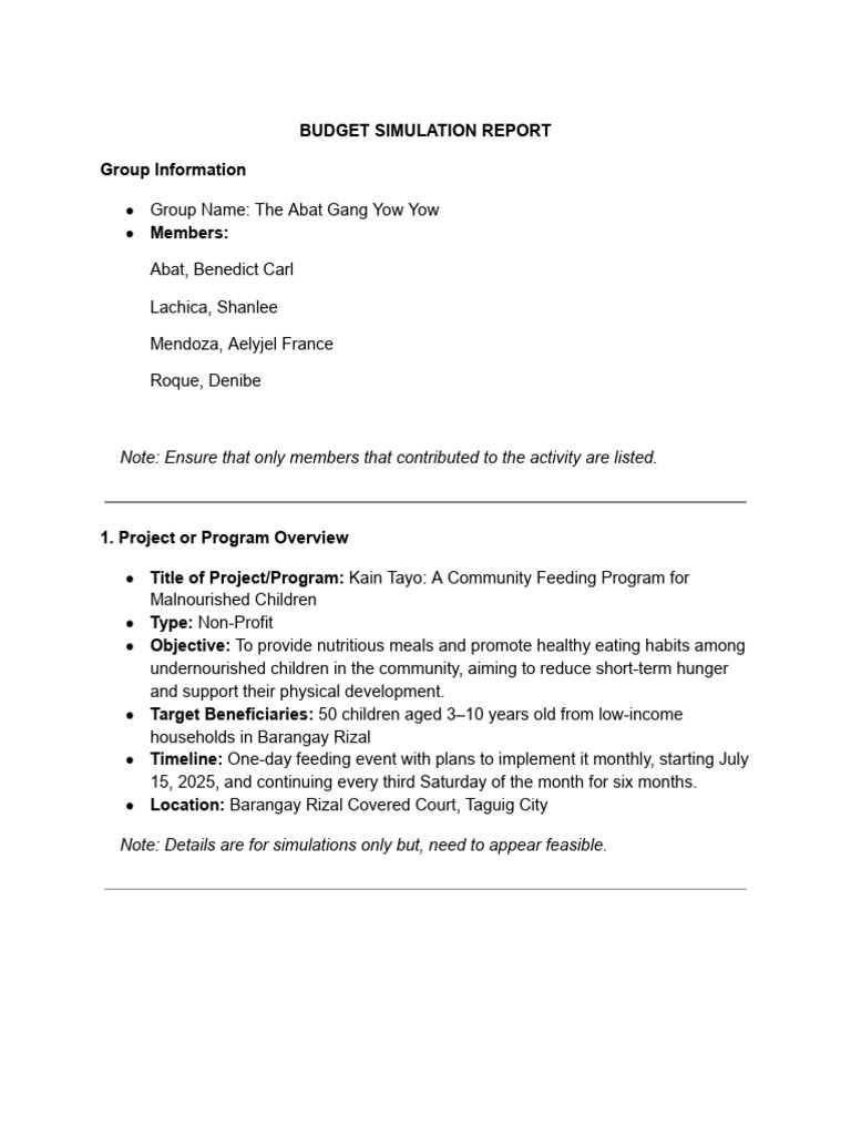 Budget Simulation Report | PDF | Budget | Expense